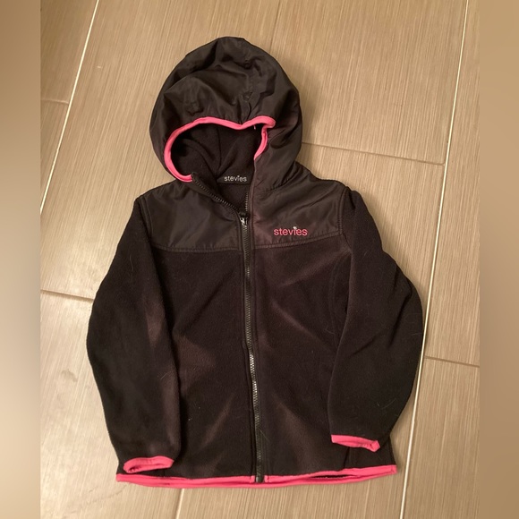 Jackets & Coats | Little Girls Fuzzy Jacket With Pink Trim Kids 35 ...